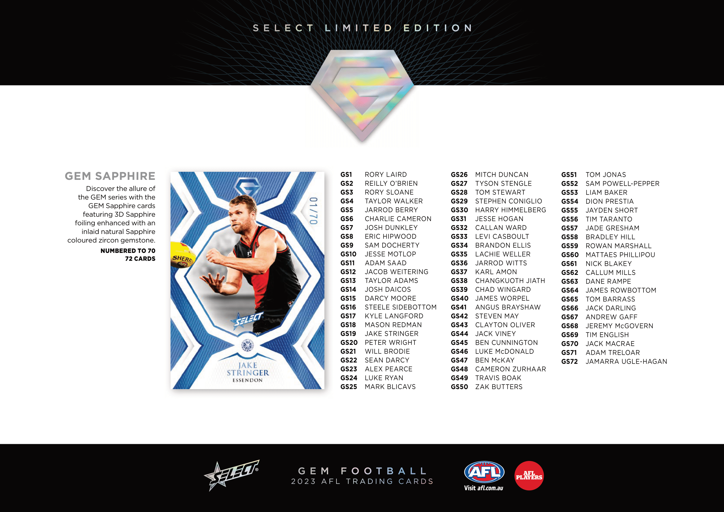 2023 Select AFL GEM Football Full Set Details | The House of Cards