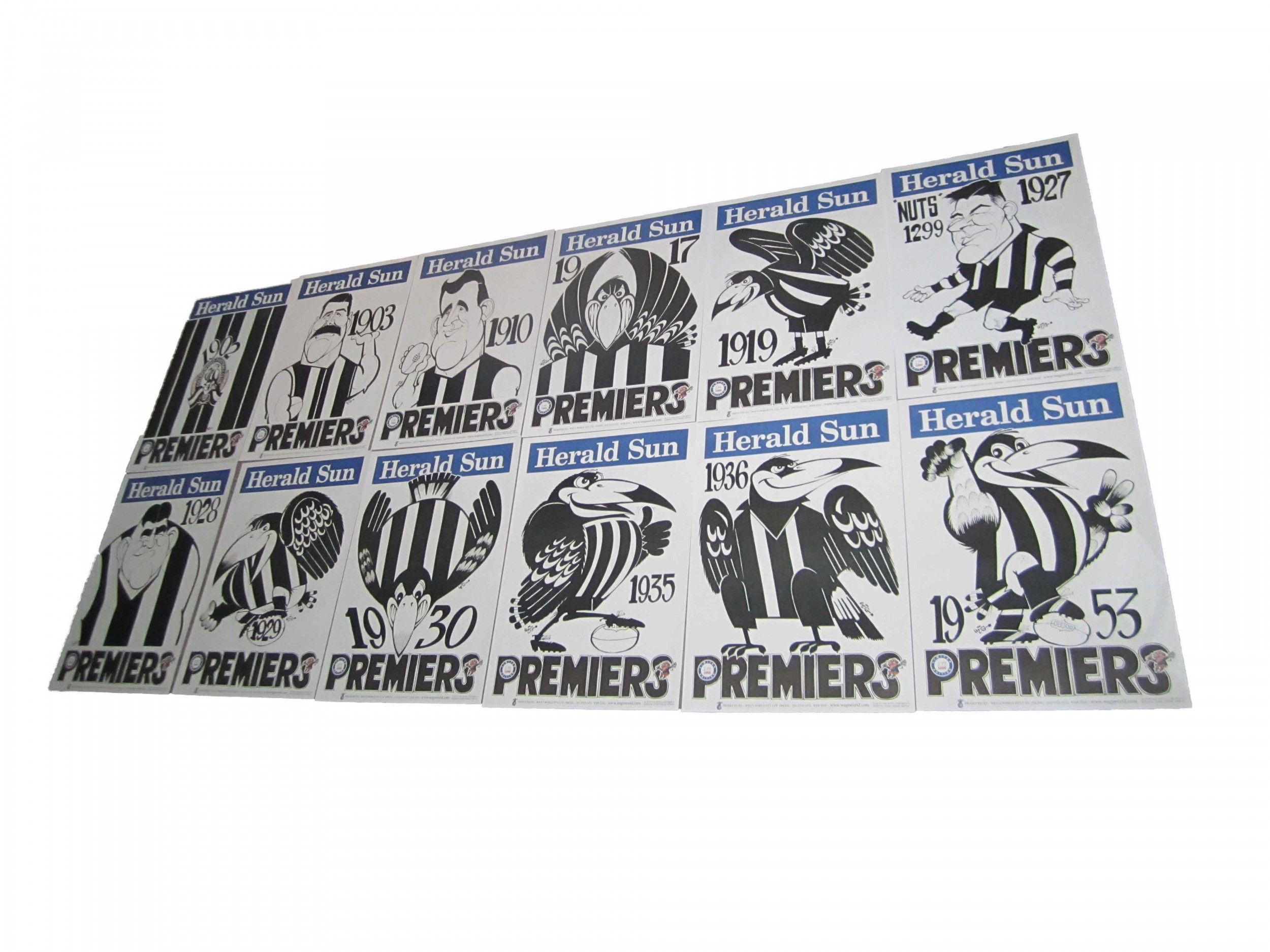 WEG POSTER SET COLLINGWOOD X 12 1902 ~1953 PREMIERSHIP ALL SAME NUMBER ...