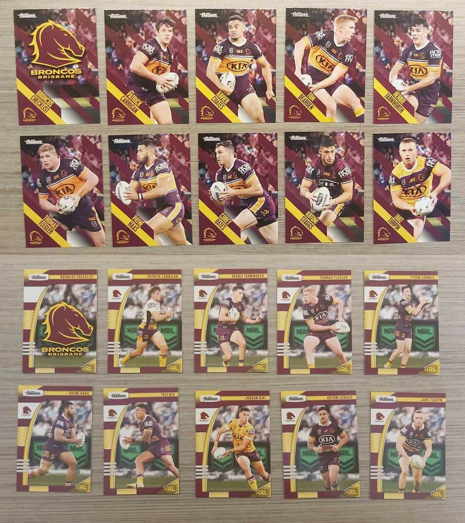 2021 & 2022 NRL TRADERS 20 CARD SET BRISBANE BRONCOS COMMON BASE TEAM ...