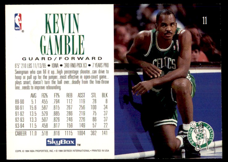 1994 NBA BASKETBALL SKYBOX CARD #11 KEVIN GAMBLE | Gimko
