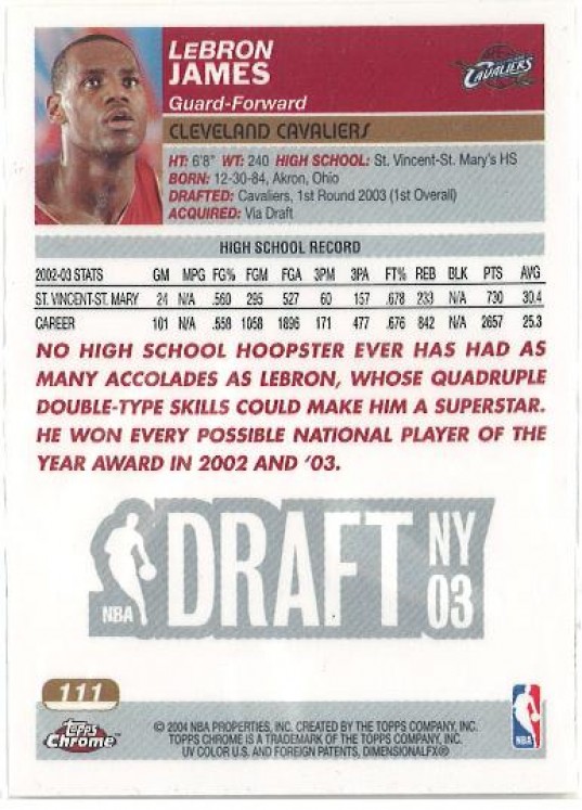 2003/04 TOPPS CHROME LEBRON JAMES BASE RC | Gimko