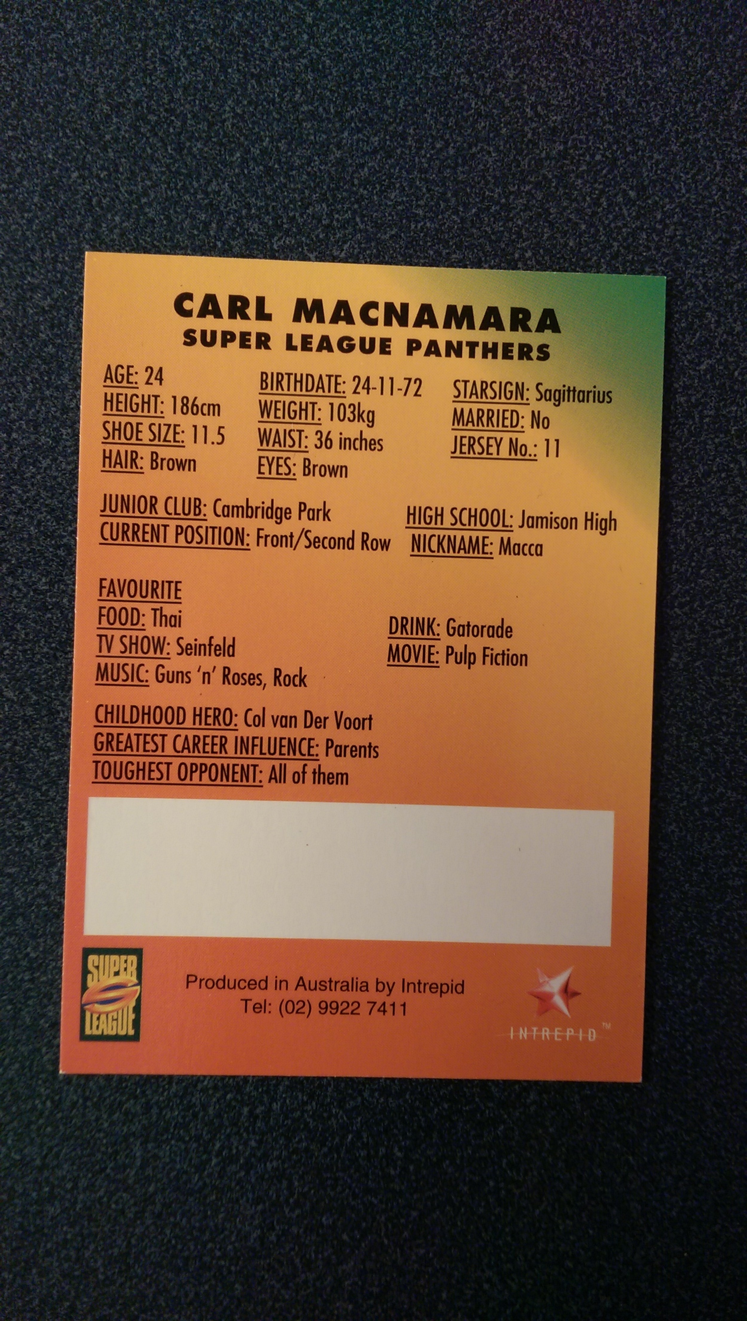 1997 Intrepid Super League Penrith Carl MacNamara card | Gimko